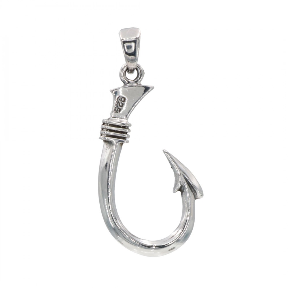 Large Men's Classic Barbed Fish Hook barb Pendant - Sterling Silver ...