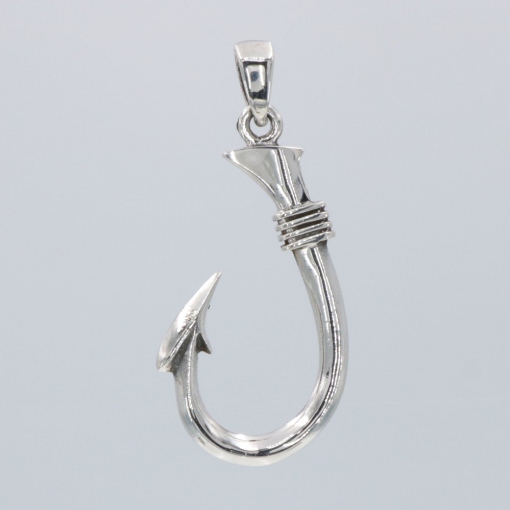 Large Men's Classic Barbed Fish Hook barb Pendant - Sterling Silver ...