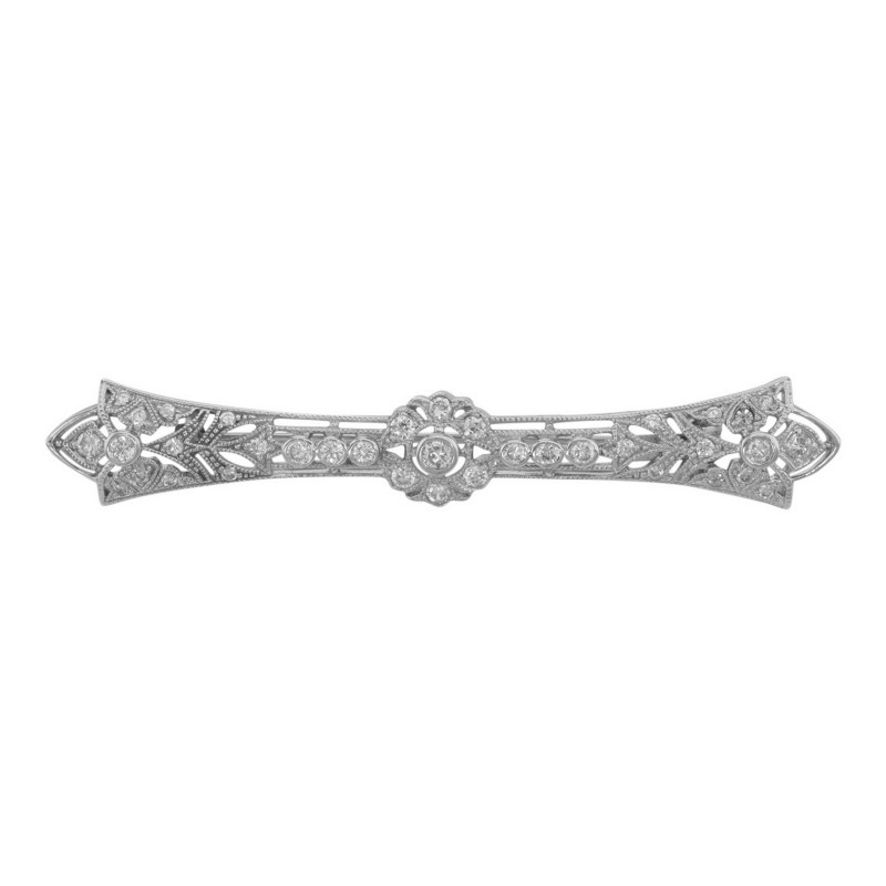 Classic Antique Style Filigree Bar Pin / Brooch w/ CZ - Sterling Silver ...