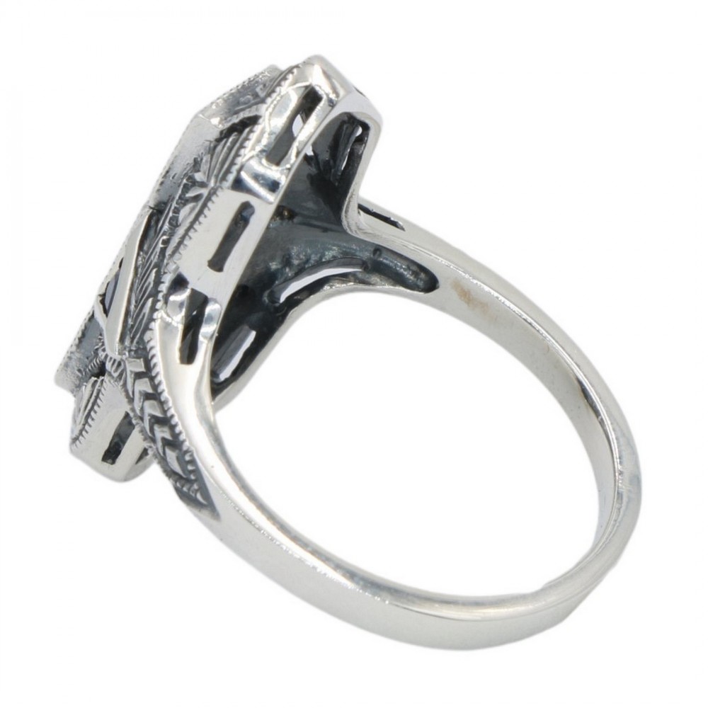 Art Deco Style Filigree Ring White Topaz Sapphire Accents Sterling ...