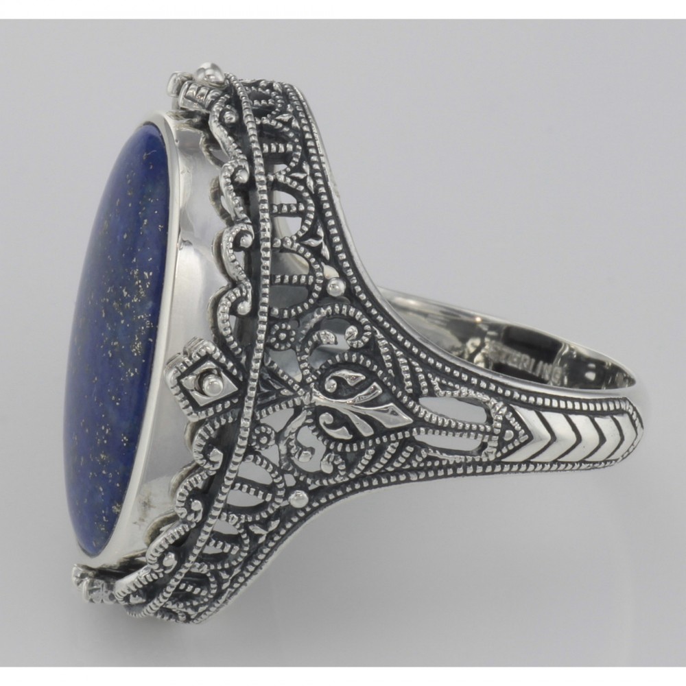 Antique Style Black Onyx and Lapis Filigree Flip Ring - Sterling Silver ...