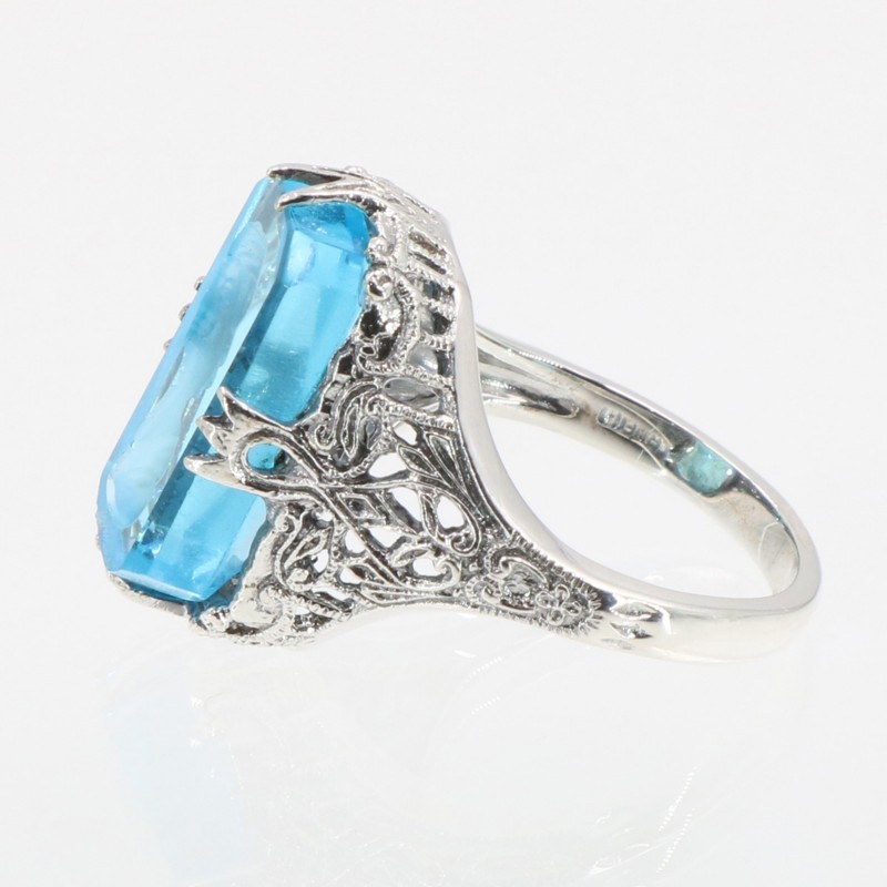 Roman Style Blue Colored Crystal Reverse Intaglio Filigree Ring ...