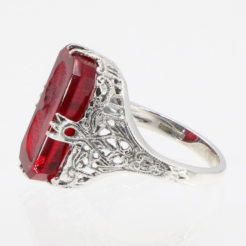 Roman Style Red Colored Crystal Reverse Intaglio Filigree Ring ...