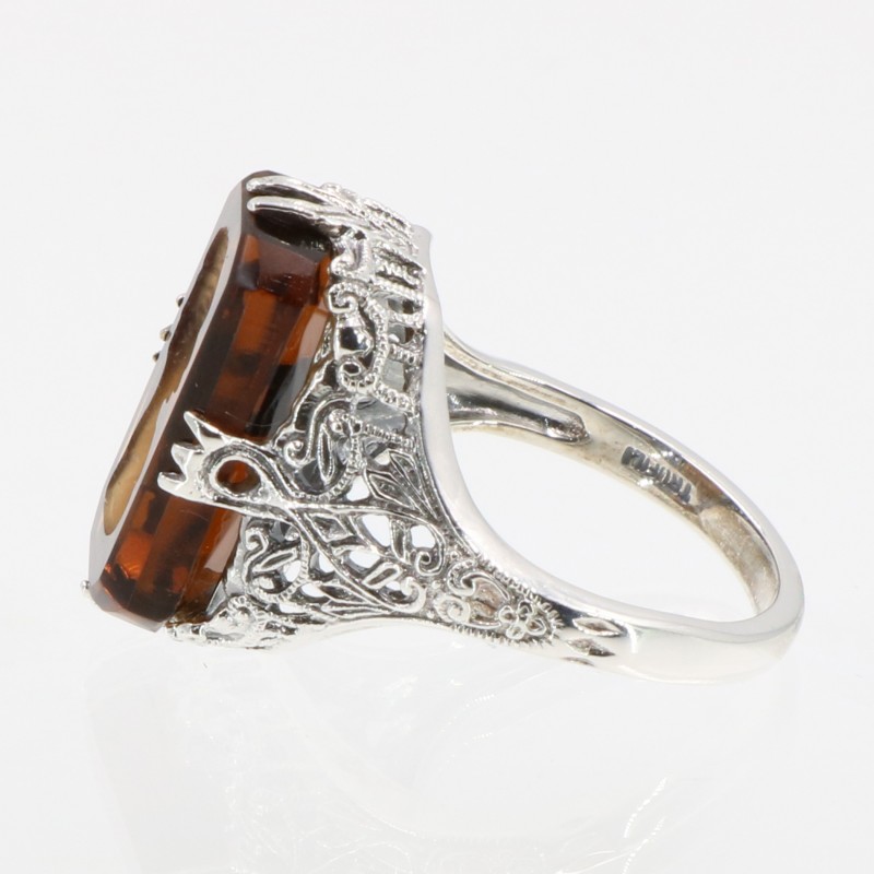 Roman Style Smoky Brown Colored Crystal Reverse Intaglio Filigree Ring ...