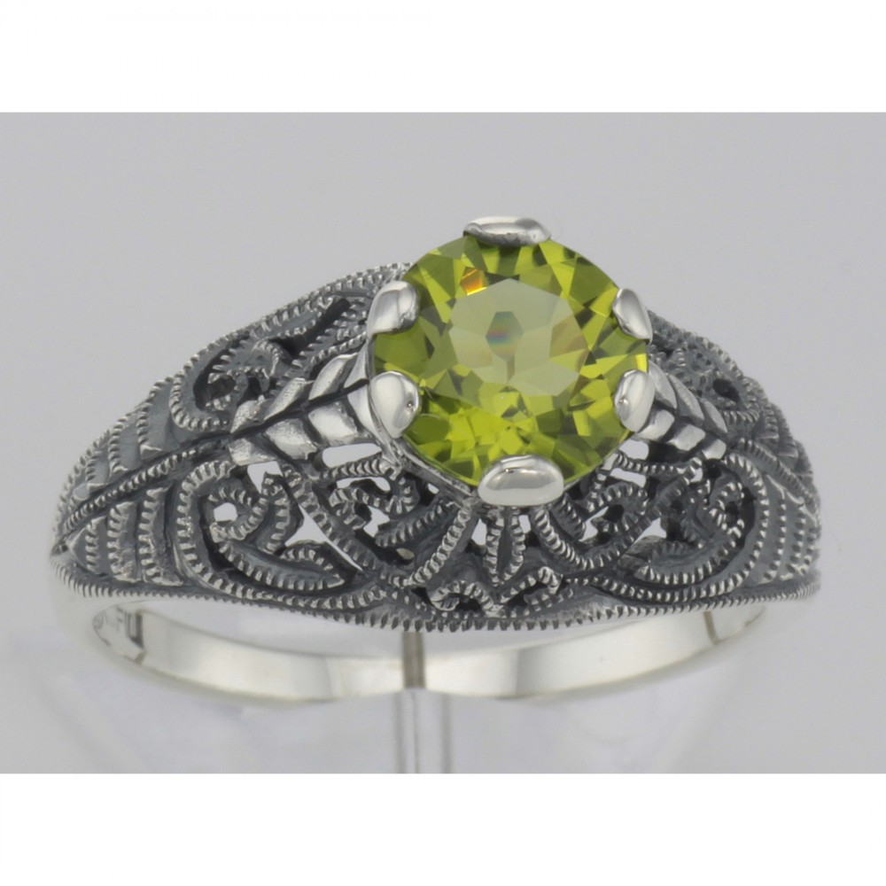 Victorian Style Genuine Peridot Solitaire Filigree Ring - Sterling ...