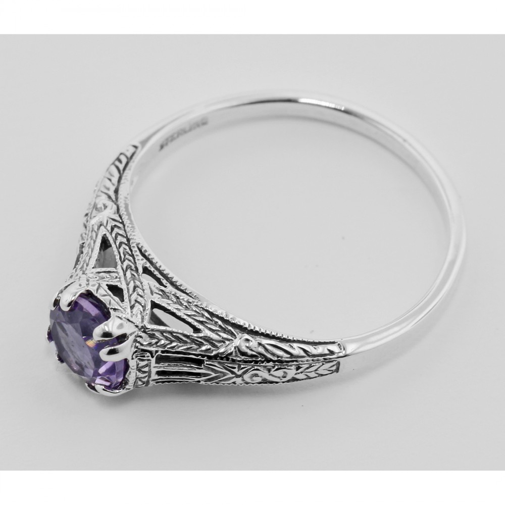 Amethyst Filigree Ring - Sterling Silver - FR-701-AM