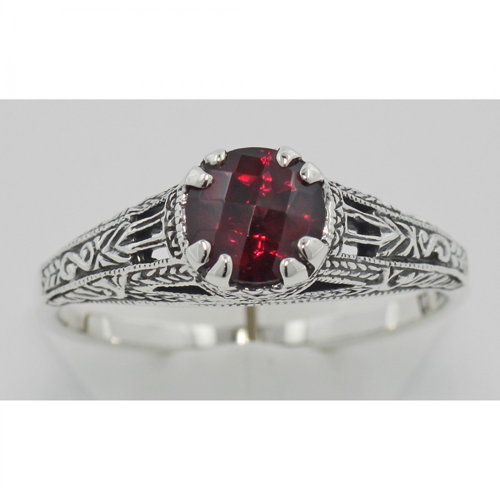 Garnet Filigree Ring - Sterling Silver - FR-701-G