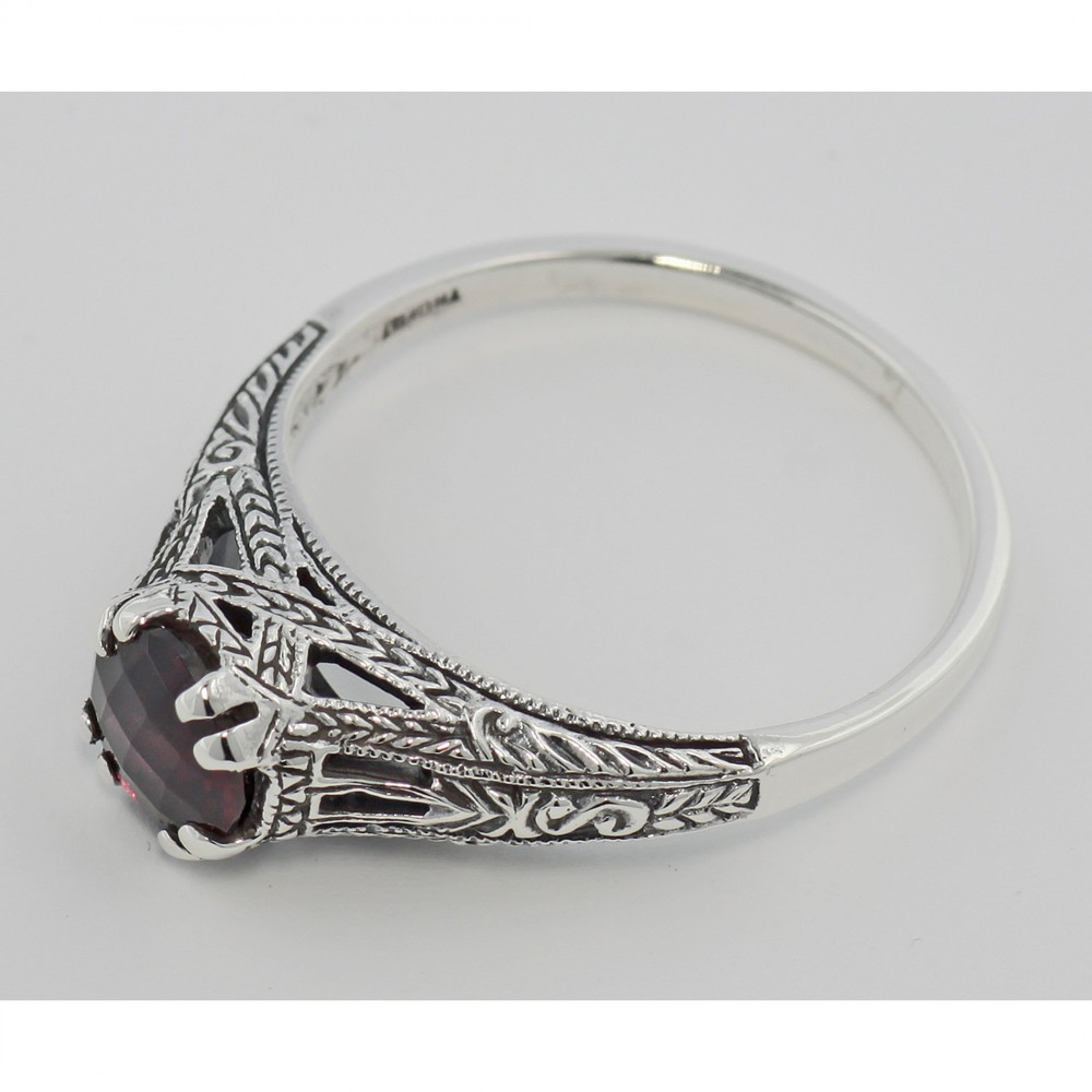 Garnet Filigree Ring - Sterling Silver - FR-701-G
