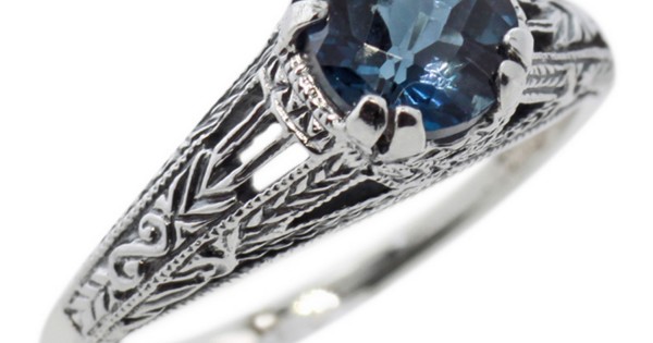 Antique Style London Blue Topaz Filigree Ring Sterling Silver - FR-701-LBT