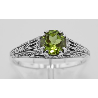 Art Deco Style Peridot Filigree Ring - Sterling Silver - FR-701-P