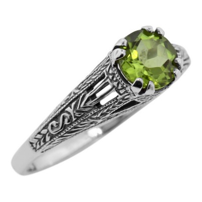 Art Deco Style Peridot Filigree Ring - Sterling Silver - FR-701-P