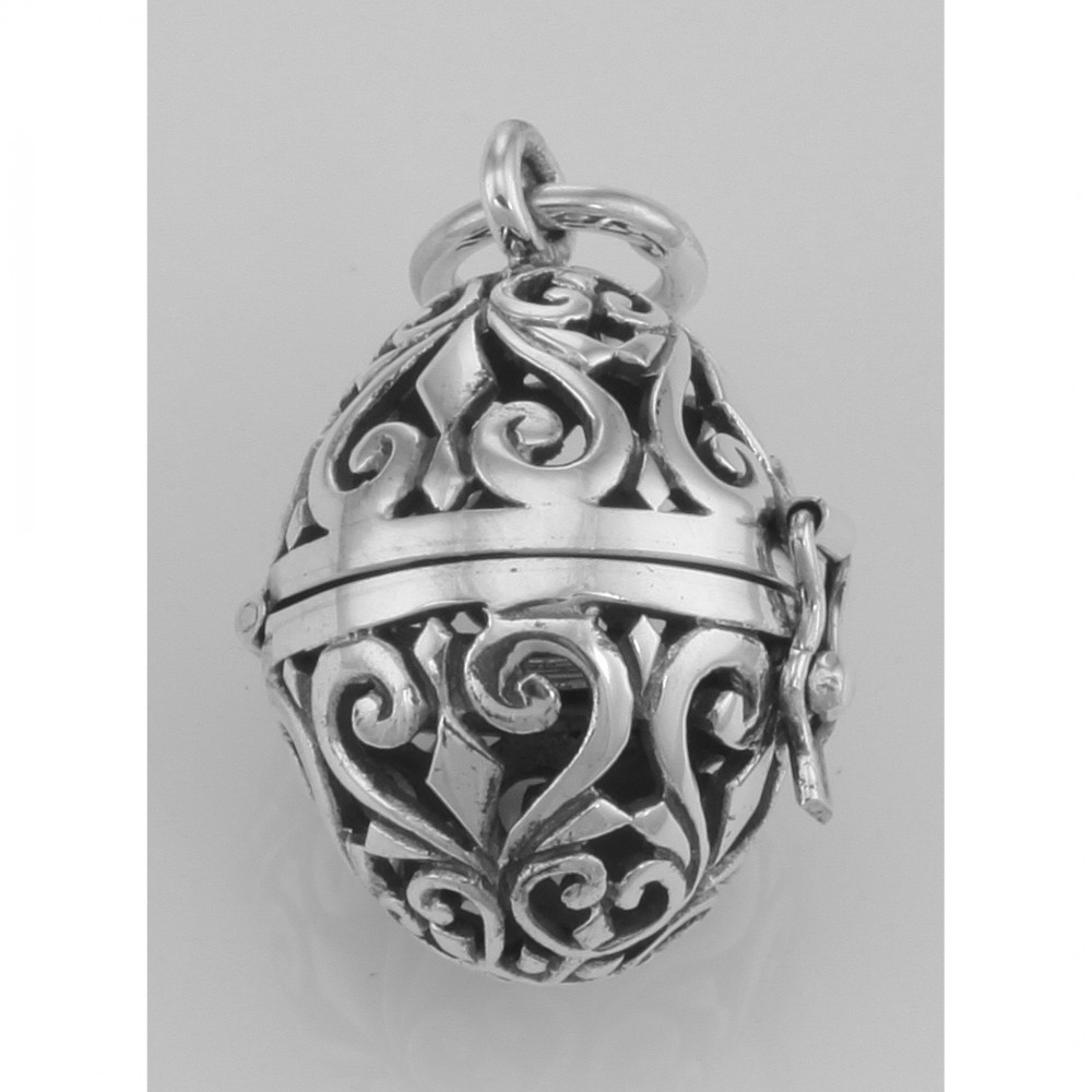 Sterling Silver Egg Filigree Aromatherapy Locket Pendant with Front ...