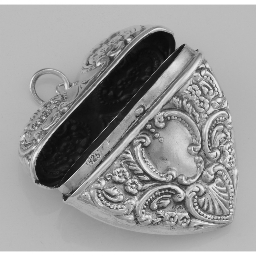Victorian Style Sterling Silver Heart Locket Box Pendant - Large - HP-538