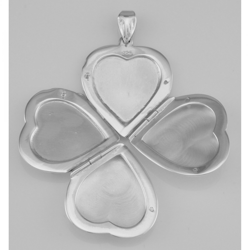 Beautiful Sterling Silver Heart Locket Pendant - 4 Photo Large Clover ...
