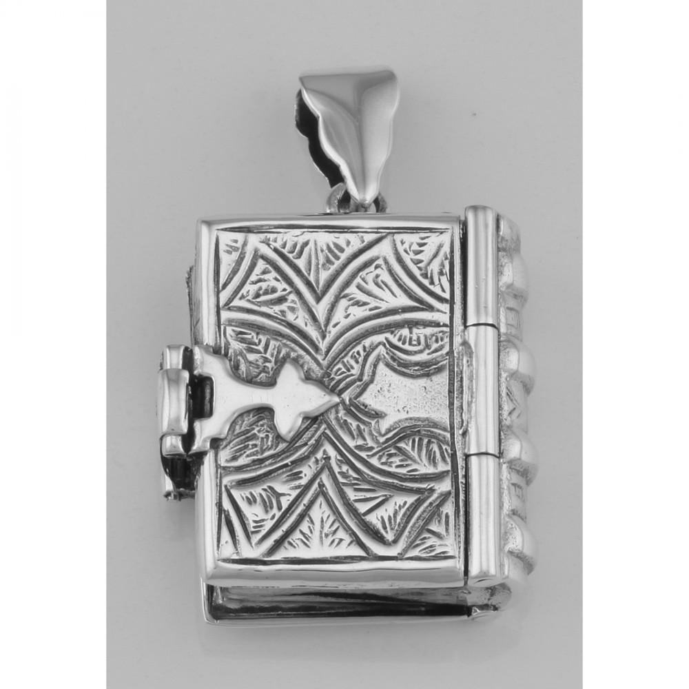 Beautiful Sterling Silver Antique Style Book Locket Pendant - HP-66463