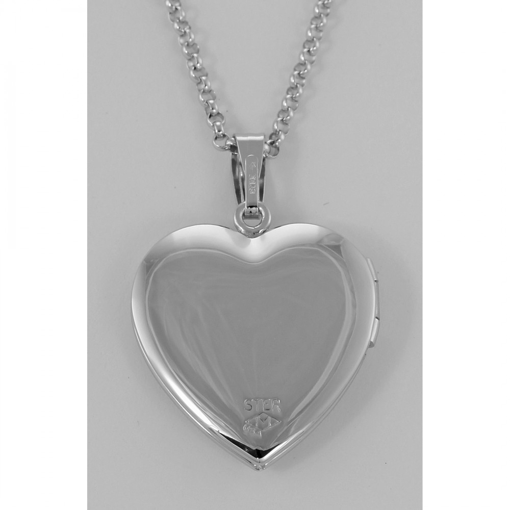 Sterling Silver Heart Locket w/ Cross Design - 19mm - Made in USA - MF-2132