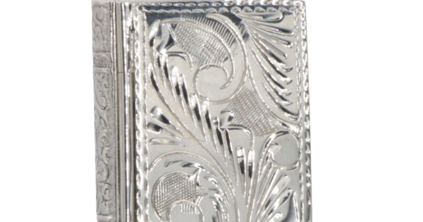Sterling Silver Book Pillbox - Etched - X-6443
